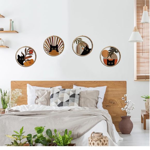Retrart | Wall Decor | Boho Black Cat Wall Art Black Cat Room Decor ...
